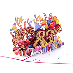 iGifts And Cards Happy 83rd Red Birthday 3D Pop Up Greeting Card – Awesome 83 Birthday Card For Woman, Man, Happy Eighty Three Birthday Gift For Mom, Dad, Wife, Husband Present, 5" X 7"