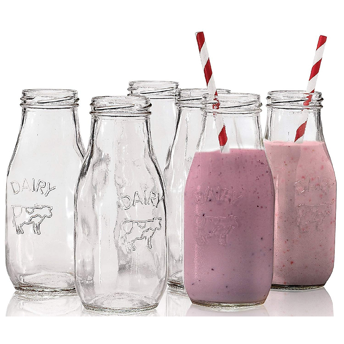 Circleware Dairy Milk Glass Bottles, 10.5 oz, Clear