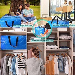 Moving Boxes Heavy Duty Extra Large Storage Bags, Blue Moving Bags Totes with Zippers for Clothing Blanket Storage, Dorm College Supplies, Clothes Storage Bins Compatible with Ikea Frakta Cart, 4 Pack