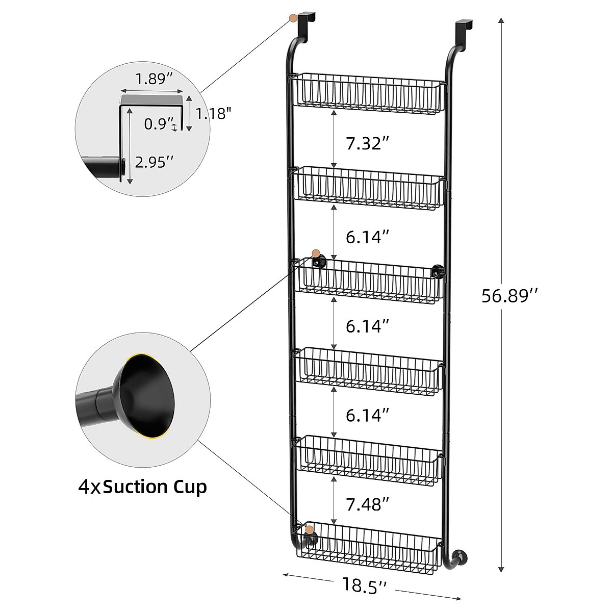 OTTOLIVES 6-Tier Over the Door Pantry Organizer Rack, Door Shelf Organizer with 6 Full Baskets, Heavy-Duty Metal Hanging Storage Door Spice Rack - Storage, Closet, Bathroom, Kitchen
