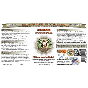 HawaiiPharm Senior Formula, Veterinary Natural Alcohol-Free Liquid Extract, Pet Herbal Supplement 4 oz