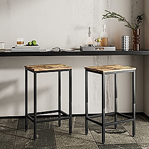 Masupu Bar stools Set of 2,Kitchen Breakfast Bar Chairs with Footrest,25.8" Barstools,Rectangular Industrial Counter Stools,Adjustable Feet, for Dining Room, Kitchen, Easy Assembly, Rustic Brown