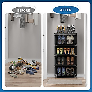 DEYILIAN Space Saving 5 Tier Shoe Rack,Sturdy Stainless Steel with Non Woven Fabric Plastic Connectors Holds up to 10 Pairs Men's Shoes for Entryway Narrow Spaces Behind Doors and Closet