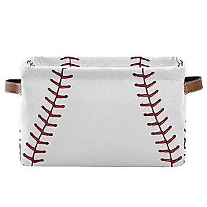 Baseball Lace Sport Foldable Storage Basket, Large Collapsible Organizer Storage Bin Cube Toys Storage Boxes with Handles for Bathroom Kids Nursery Closet Storage, 1 Pack