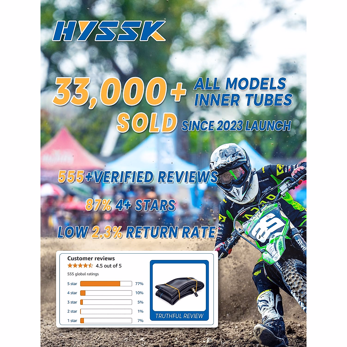 Premium Hyssk 2.50/2.75-14" Motorcycle Inner Tube for 60/100-14 Mini Dirt Pit Bike Front Tire