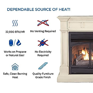 Duluth Forge Dual Fuel Ventless Gas Fireplace System with Mantle, Remote Control, 6 Fire Logs, Use with Natural Gas or Liquid Propane, 32000 BTU, Heats up to 1500 Sq. Ft., Antique White