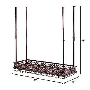 VEVOR Ceiling Wine Glass Rack, 35.8 x 13 inch Hanging Wine Glass Rack, 18.9-35.8 inch Height Adjustable Hanging Wine Rack Cabinet, Coppery Wall-Mounted Wine Glass Rack Perfect for Bar Cafe Kitchen