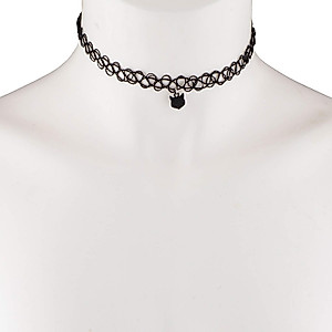 LUX ACCESSORIES Halloween Black Tattoo Stretchable Choker Glittery Pumpkin Cat Pendant