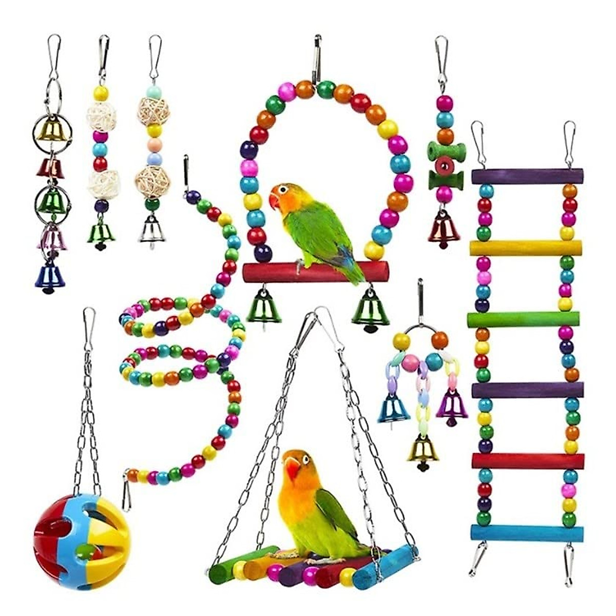 Bird Swings for Parrort,Parrot Birds Swing Chewing Toys,10 Pack Bird Swings Cage Accessories for Parrot,Parakeets,Cockatiels,Lovebirds and Small Pets (Bird Parakeet Swing Toys)
