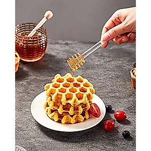 Ahoo Glass Honey Jar,Dispenser Honey Pot Containers with Wooden Dipper Stick Set and Lid,Storage Honey Holder Bottle