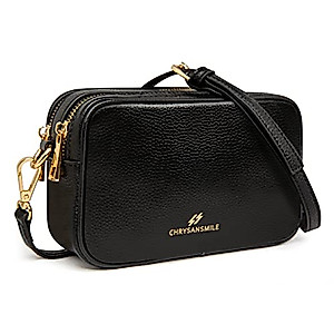 Chrysansmile Genuine Leather Crossbody Bags for Women Ladies Small Crossbody Shoulder Bag Lightweight Purses and Handbags - Dark Black