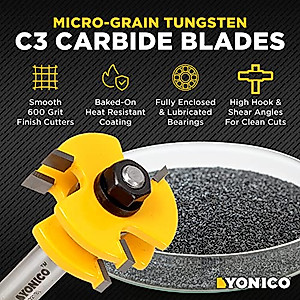 YONICO Tongue and Groove Router Bits Set for 3/4-Inch Stock 1/2-Inch Cutting Depth 1/4-Inch Tongue 2 Bit 1/2-Inch Shank 15221