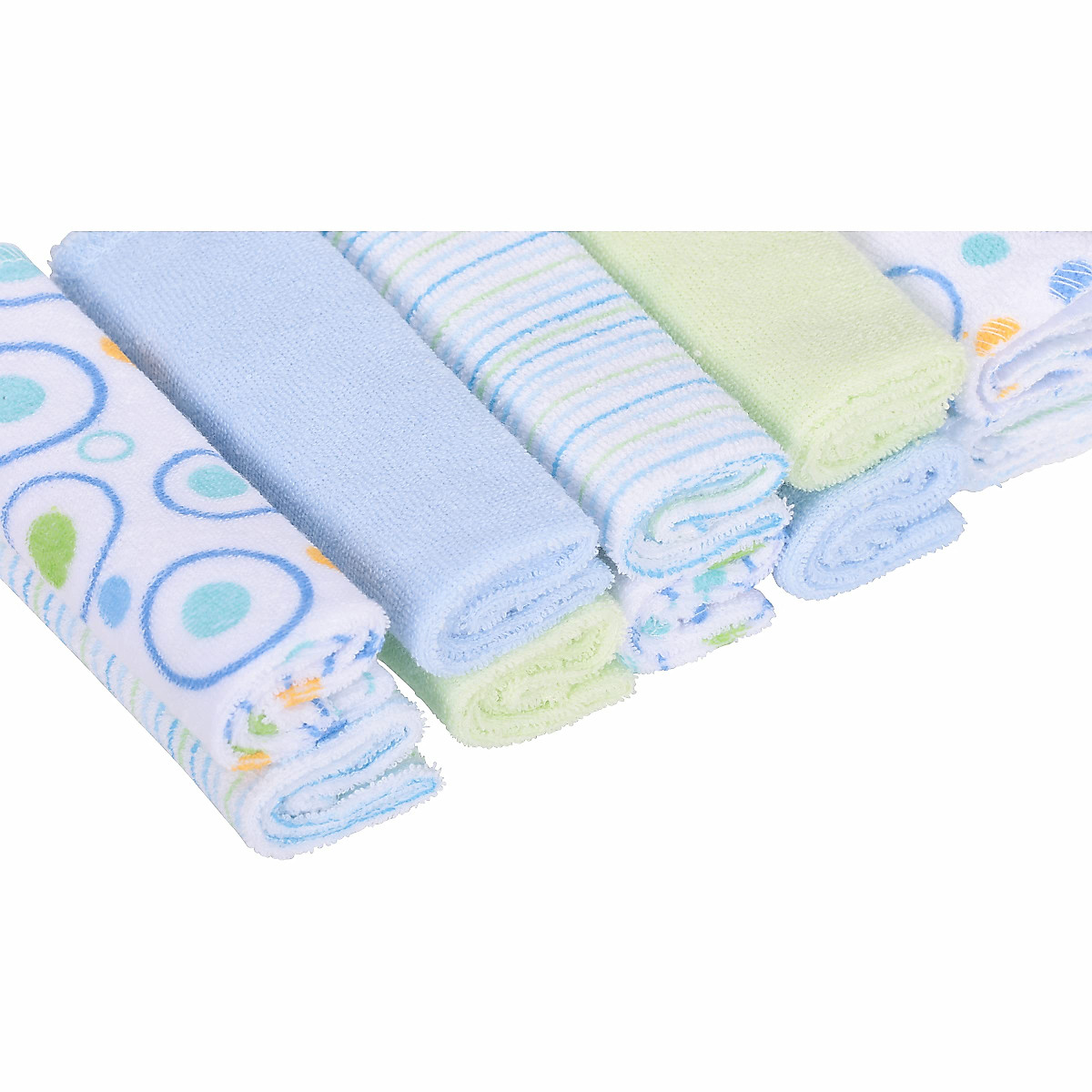 Spasilk Washcloth Wipes Set for Newborn Boys and Girls, Soft Terry Washcloth Set, Pack of 10, Blue Circles