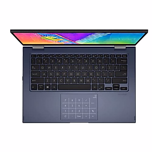 ASUS VivoBook Go 14 Flip 2-in-1 Touch Laptop - 2022 Model: Thin, Light, and Versatile with Intel Celeron Processor, 4GB RAM, 64GB eMMC, Intel HD Graphics, HD Webcam, Quiet Blue, Windows 11 S, and Bonus 128GB USB Card.