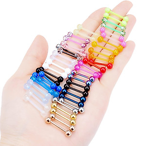 Lcolyoli 14G Glow in the Dark Acrylic Plastic & Surgical Steel Nipple Rings Piercing Jewelry Nipplering Tongue Rings Barbell Retainer for Women Men