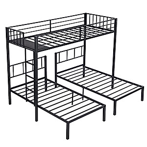 EMKK Metal Triple Bunk Bed for Kids,Twin-Over-Twin-Over-Twin Bunkbeds with Ladder and Safety Guardrails for Kids/Teen/Adults Bedroom,No Box Spring Needed