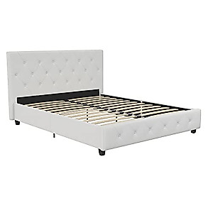 DHP Dakota Upholstered Platform Bed with Diamond Button Tufted Headboard and Footboard, No Box Spring Needed, Full, White Faux Leather