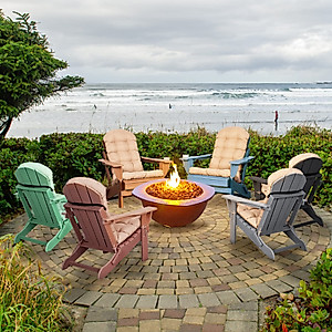 LOENIY Adirondack Chairs Set of 2 with Cushions & Cup Holders, HDPE Weather Resistant Folding Adirondack Chair for Adults, Outdoor Fire Pit Chairs for Patio/Porch/Swimming Pool/Garden (2, Brown)