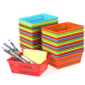 36 Pack Classroom Storage Baskets Small Plastic Baskets for Organizing Crayon Pencil Container Colorful Storage Trays Bin Holder for Paper Shelf Drawer School Desk Home Office 6.1"L x 4.3"W x 2.36"H
