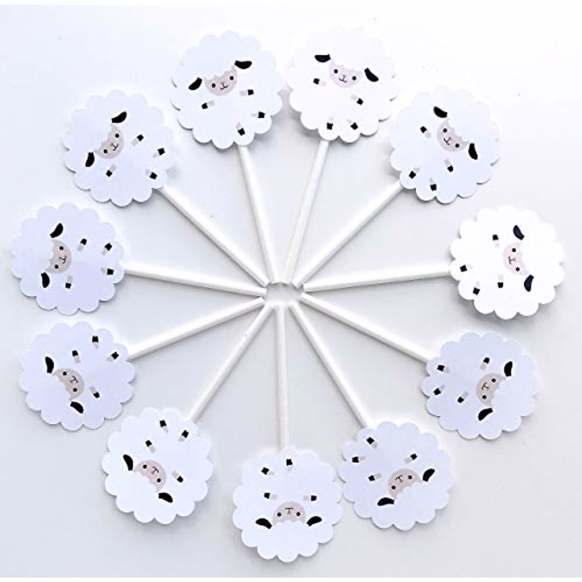 Little Sheep Cupcake Toppers 12 pcs, Little Lamb Cake Picks Birthday Decoration Party Supplies, Neutral Baby Shower Themed