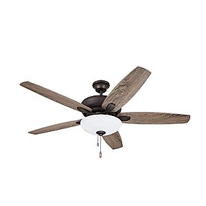 Luminance CF717AORB Ashland LED Ceiling Fan with Light Kit | 52 Inch Fixture with 5 Blades, Removable Glass Shade, and Pull Chain | Low Profile Hugger with Dual Mount and Downrod, Antique Bronze