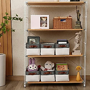 FENQDOOU Storage Bins[6 Pack], Collapsible Fabric Storage Baskets with Handles for Cupboards, Wardrobe, Shelves, Bathroom, Clothes, Toys, Towel (11.8 x 7.8 x 5.9 inches, Gray/ White)