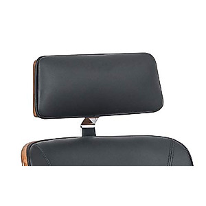 IDS Home Modern High Back Walnut Wood Office Chair with PU Leather Curved Ergonomic Bentwood Seat Swivel, Executive Wheels, Headrest Lumbar Support, Height Adjustment - Black