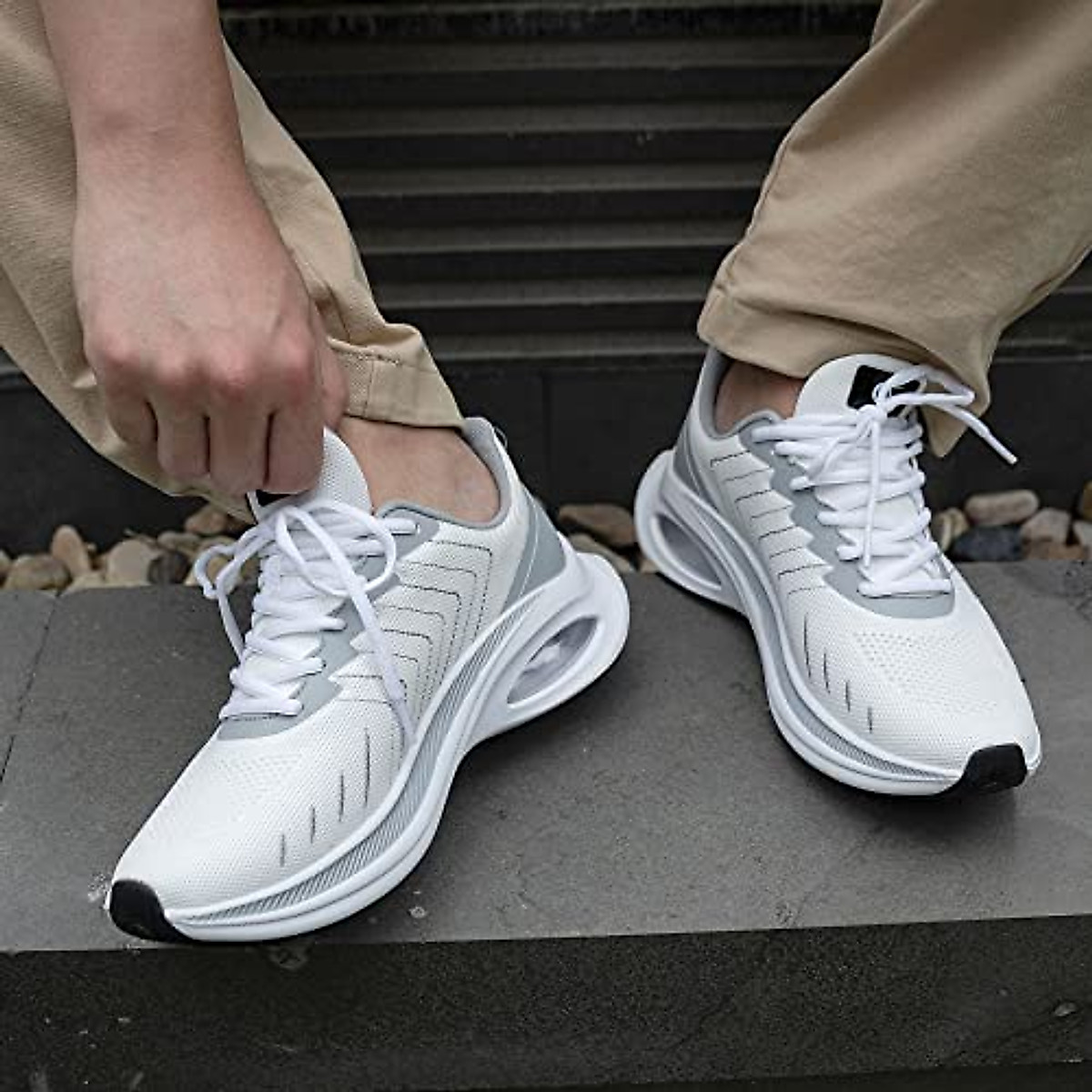 Autper Mens Air Running Shoes Lightweight Athletic Trail Tennis Sneakers for Gym Jogging Sport Whitegrey US 11.5