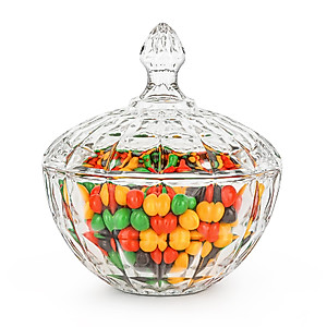 ComSaf Large Christmas Glass Candy Dish with Lid (6 1/2 inch), Clear Covered Candy Bowl, Crystal Candy Jar, Decorative Candy Server for Home Kitchen Office Table, Set of 1
