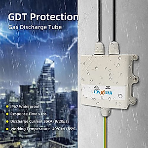 IP67 Waterproof Gigabit Ethernet Surge Protector,PoE++(75W) ,GDT and TVS Dual Protection, Poe Surge Protector, Network Lightning Arrester,Outdoor Rainproof PV201HV-WP White