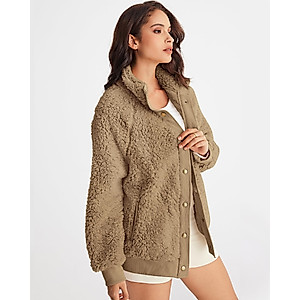 MEROKEETY Women's 2024 Winter Long Sleeve Button Sherpa Jacket Coat Casual Warm Fleece
