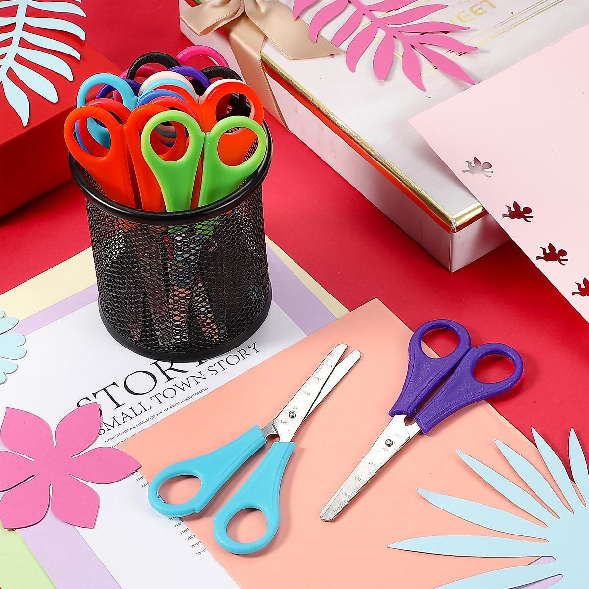 200 Pack Scissors 5 Inch Blunt Kid Scissors Tip Kids Safety Scissors Stainless Steel Paper Scissors with Comfort-Grip Handles Pack of Scissors for School and Craft Projects