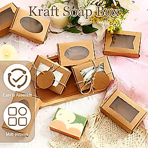 Yexiya 60 Pcs Soap Packaging Boxes 3.54 x 2.36 x 1.18 Inch Mini Kraft Boxes with Window Soap Boxes for Homemade Soap Gift Packaging Box for Candy Chocolate Bakery Cookies Soap Packaging (Kraft Color)