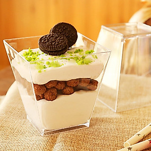 Tosnail 80 Pack 7 Oz Capacity Square Clear Plastic Dessert Tumbler Cups with 100 Spoons