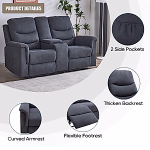 Consofa Reclining Loveseat, Reclining Loveseat with Console, RV Recliner Loveseat Sofa Wall Hugger Reclining Loveseat, Double Recliner Loveseat with Side Pockets & Cup Holders for Living Room