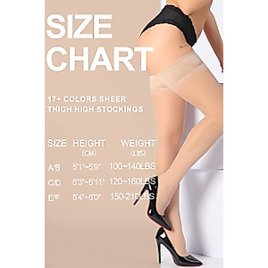 DancMolly Silky Thigh High Stockings, with 17+ Colors Sheer Silicone Lace Top Pantyhose for Women, 1 Pair (Nude, A-B)