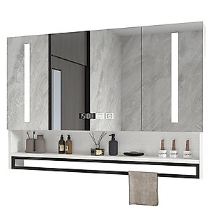 Medicine cabinet with LED lights,Smart touch,bathroom vanity mirror with lights and storage,with Defogger, Dimmer,lighted cabinets for bathroom with time display,smart wall mount medicine cabinet ( Si