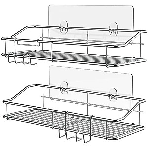Nieifi Shower Caddy Shelf Storage Rack Adhesive Without Drilling Stainless Steel with Hooks for Washroom, Lavatory, Restroom, Toilet, Bathroom, Kitchen - 2 Pack