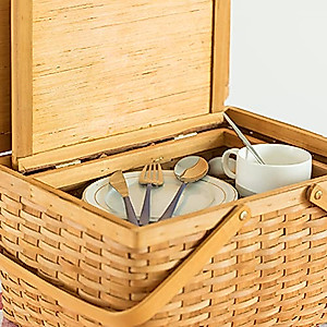Woodchip Picnic Storage Basket with Cover and Movable Handles, Small