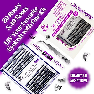 DIY Lash Extension Kit at Home, 240pcs Eyelash Extension Kit Individual Lashes Kit Lash Clusters D Curl Wispy Lash Kit Eyelash Kit Lash Clusters Kit with lash bond and seal and lash Tweezers 20D&40D