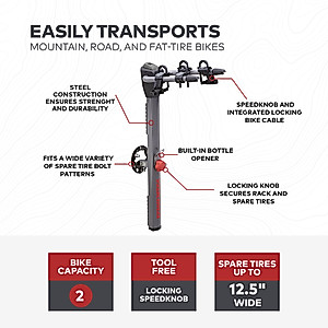 YAKIMA - SpareRide, Bicycle Rack, Turns Your Rear Mounted Spare Tire Into A Rack, 2 Bike Capacity