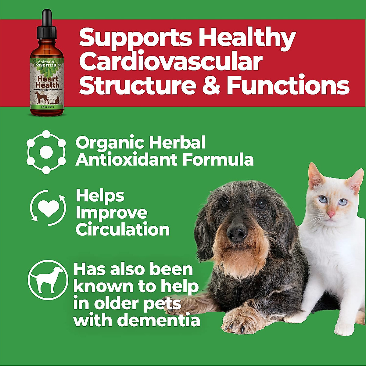 Animal Essentials Heart Health for Dogs & Cats - Cardiovascular Support Supplement, Healthy Heart, Organic Hawthorn Berry, Herbal Tincture - 2 Fl Oz