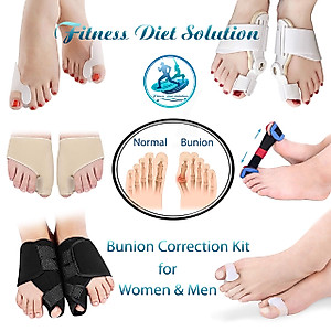 Bunion Corrector and Hallux Valgus Pain Relief Kit | Orthopedic Big Toe Straightener | Adjustable Splint Protective Sleeves | Toe Separator Spacer, Splint Correction Aid for Women,Men - 11 Pack