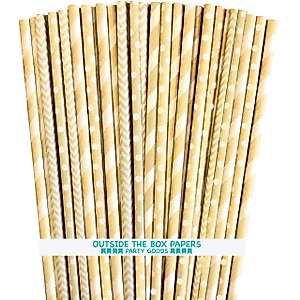 Paper Straws - Kraft Brown - Stripe Chevron Dot - 7.75 Inches - 150 Pack Outside the Box Papers