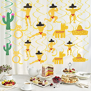 30Pcs Hanging Swirl Bachelorette Party Decorations, Funny Bridal Shower Party Supplies, Glittery Mexican Cactus Man Ring Garland Engagement Wedding Party Decor