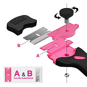 Ainiv Razor Blade Scraper, 2-in-1 Scraper Tool with 10PCS Metal Blades and 10PCS Plastic Blades, Multi-funtional Cleaning Razor Scraper for Decals, Stickers, Labels, Caulk, Adhesive Removal(Pink)