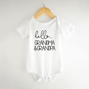 Bump and Beyond Designs Baby-Boys Hello Grandma and Grandpa Baby Announcement Leotard For Grandparents White, 0-3 Months