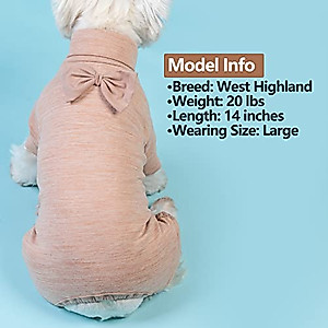 KYEESE Dog Pajamas for Small Dogs Turtleneck Stretchy Dog Pjs Super Soft Warm Material Dog Onesie with Bowtie Puppy Pajamas, Khaki,XS