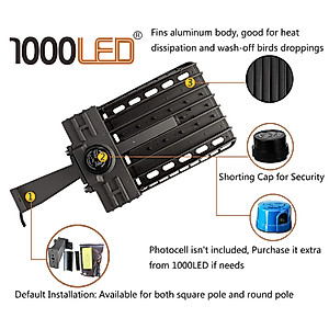 1000LED LED Shoebox Pole Light, 60W (200W Eq.) 8,765Lm, AC110-277V, Arm Mount, Daylight White 5000K, LED Parking Lot Light Outdoor Area Light