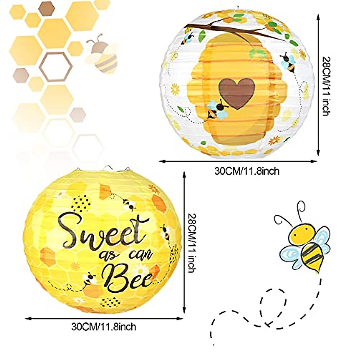6 Pieces Bumble Honey Bee Paper Lanterns Party Hanging Decoration Sweet as Can Bee Decorative Honeycomb Round Lanterns for Bee Themed Baby Shower Birthday Gender Reveal Bridal Shower Party Supplies
